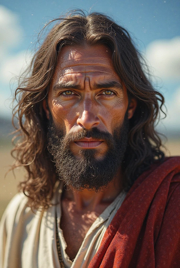 A hyper-realistic portrait of Jesus Christ pointing his finger directly ...