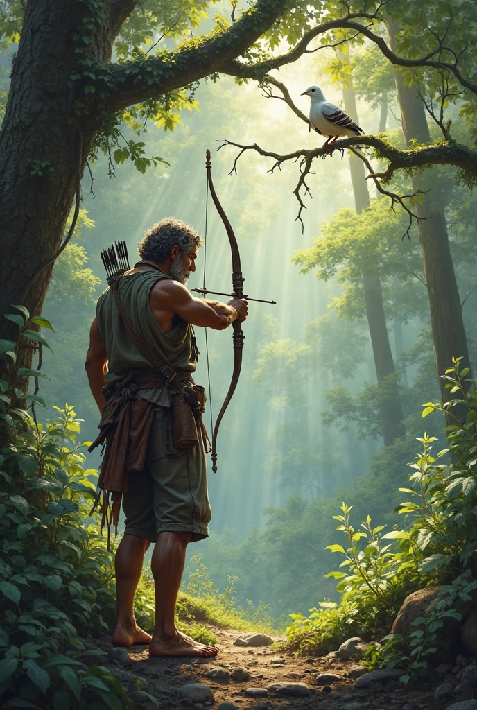 Realistic image of a hunter without boots and having bow and arrow in ...