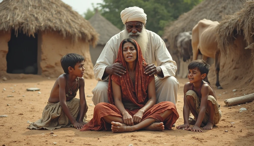 An emotional, deeply realistic rural scene. A poor but beautiful woman ...