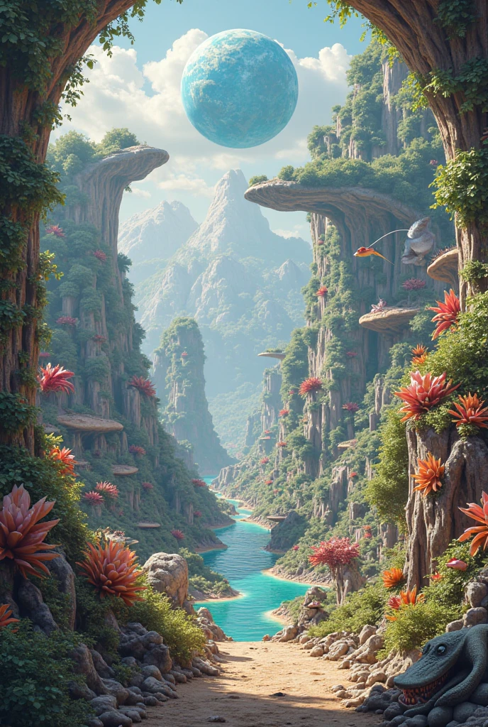 A planet with different creatures - SeaArt AI