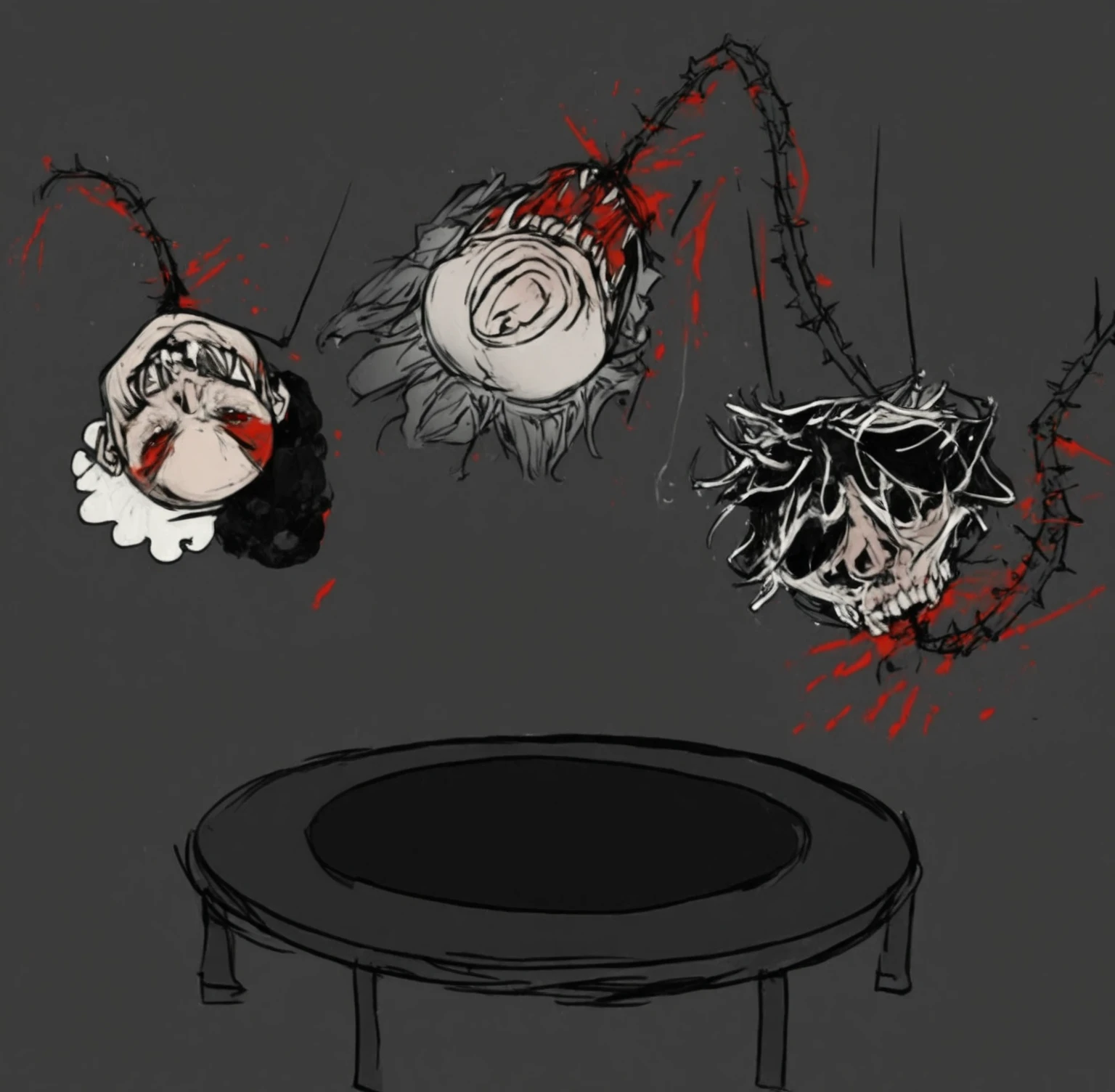 Add realistic shadows and lighting to the base drawing, grotesque ...