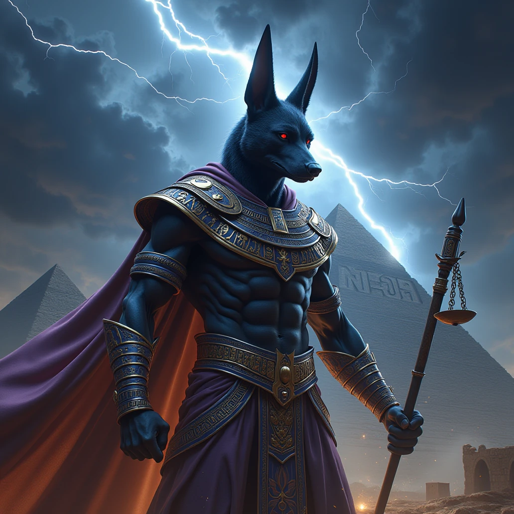 Anubis, an ancient egyptian god with black fur and the head of fierce ...