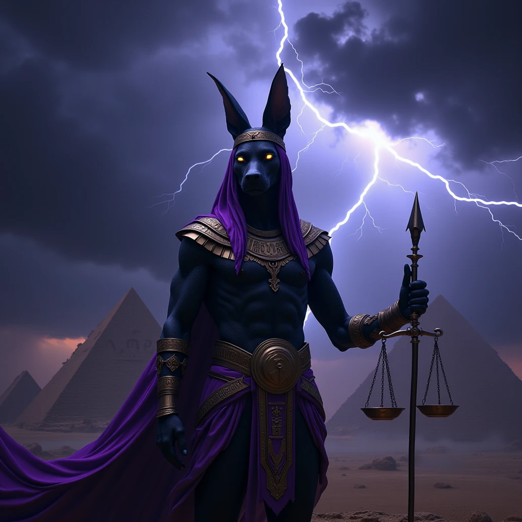 Anubis, an ancient egyptian god with black furless skin and the head of ...