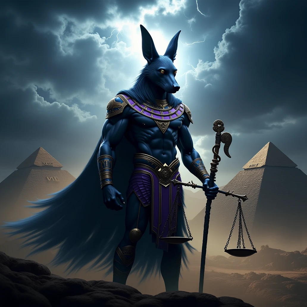 Anubis, an ancient egyptian god with black furless skin and the head of ...