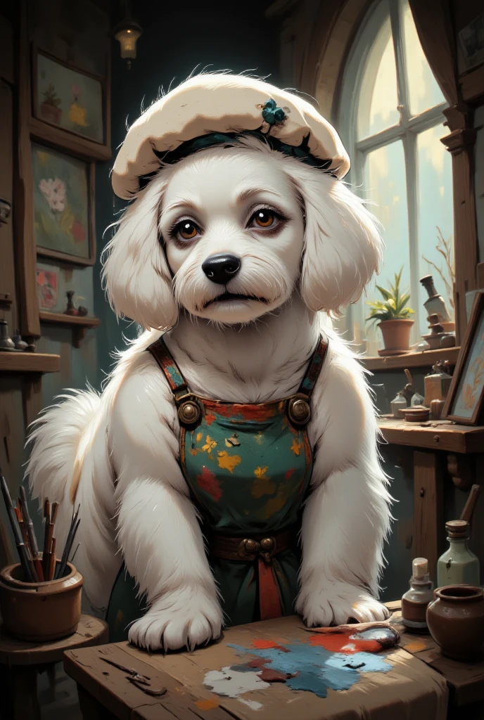 Masterpiece, Best Quality, let the whole body of a white Maltese animal ...