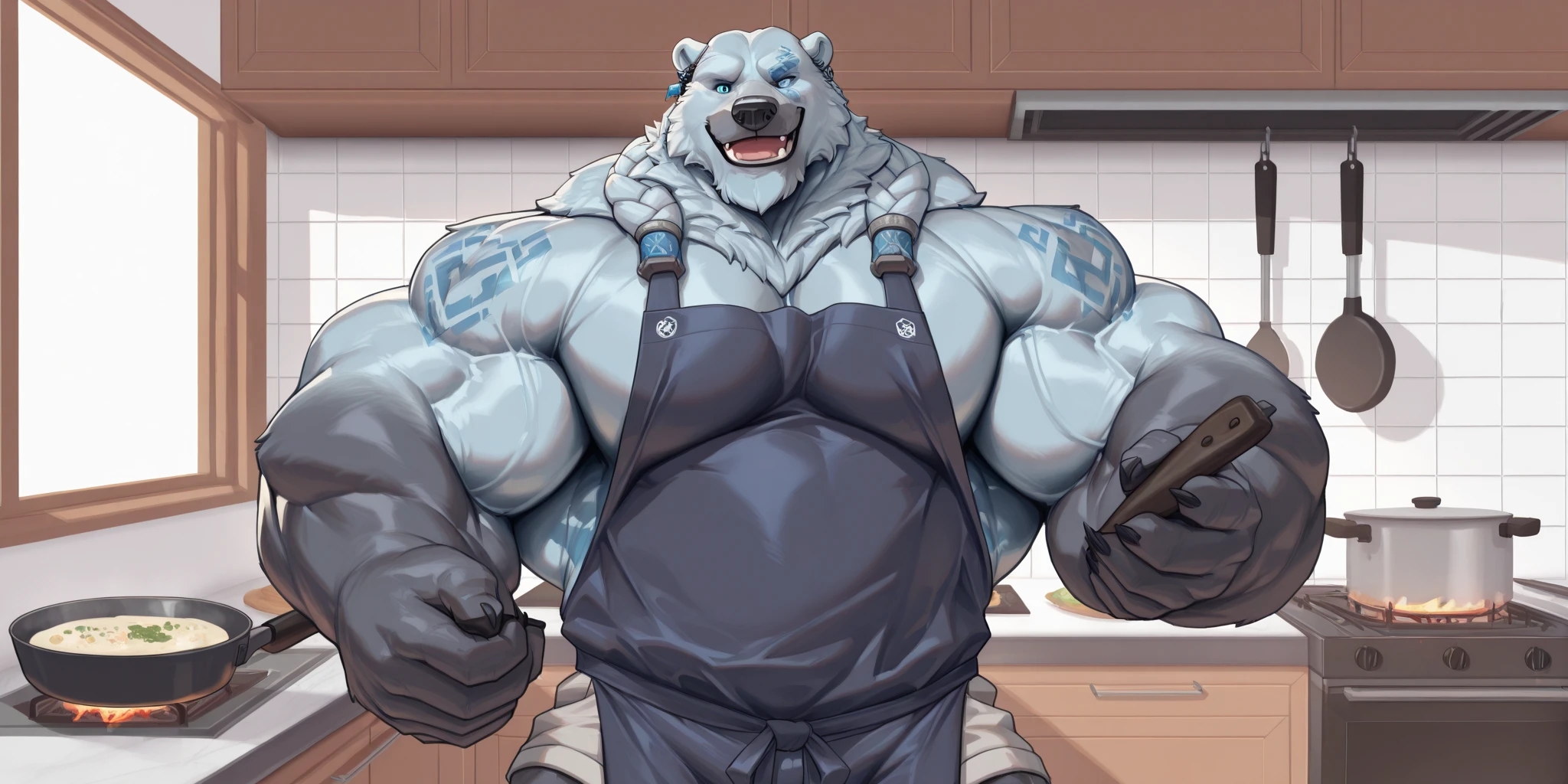 Solo, massive muscular, volibear, chefs, cooking, kitchen, apron ...