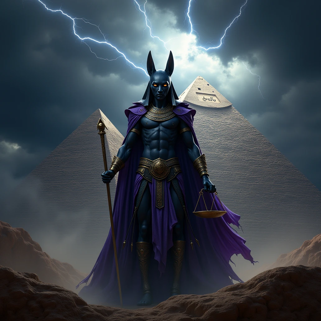 Anubis, the ancient Egyptian god with smooth black, furless jackal ...