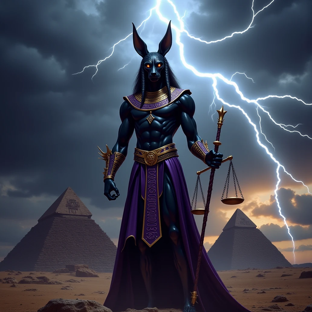 Anubis, the ancient Egyptian god with smooth black, furless jackal ...
