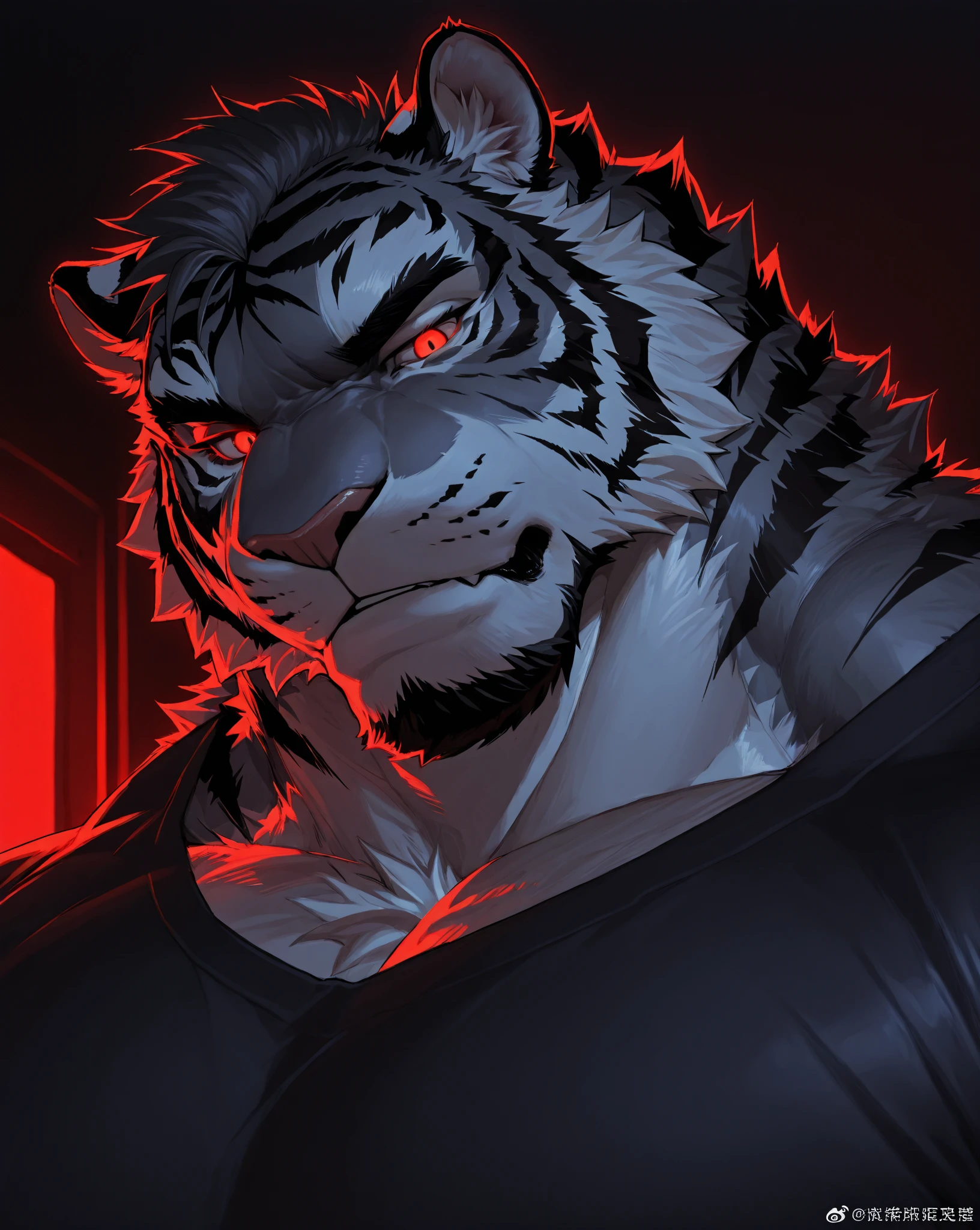 1 man, very handsome, furry tiger, huge muscular, thick shoulder ...
