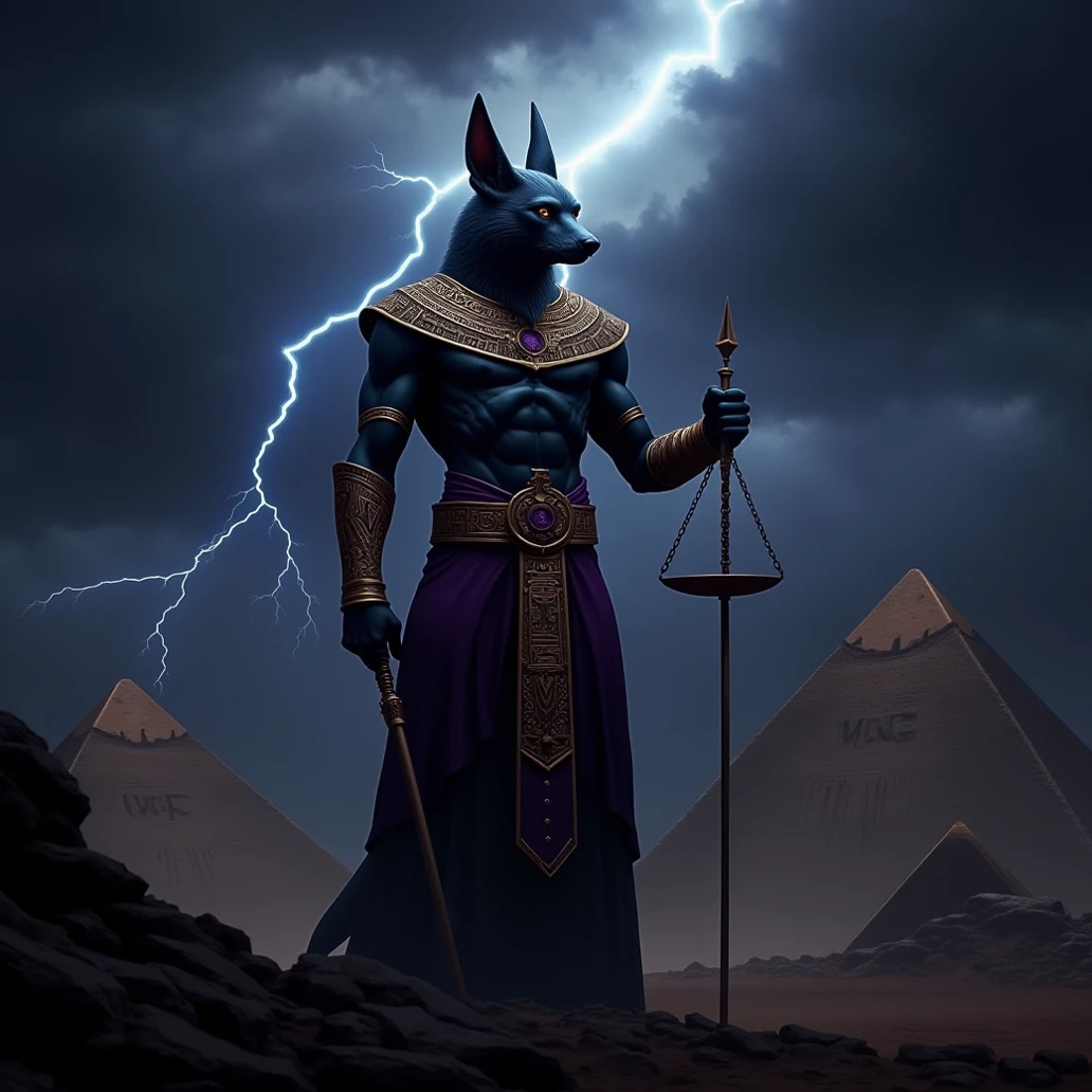 Anubis, the ancient Egyptian god with smooth black, furless jackal ...
