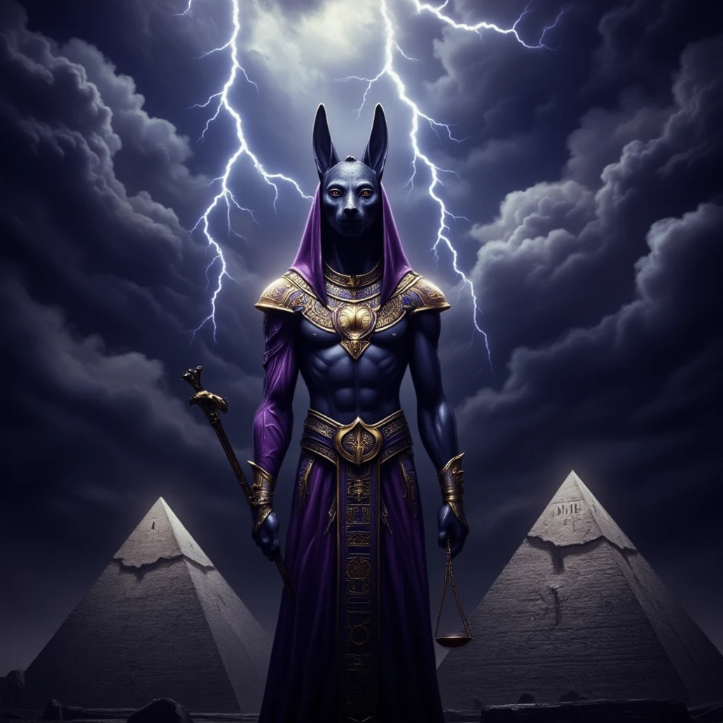 Anubis, the ancient Egyptian god with smooth black, furless jackal ...