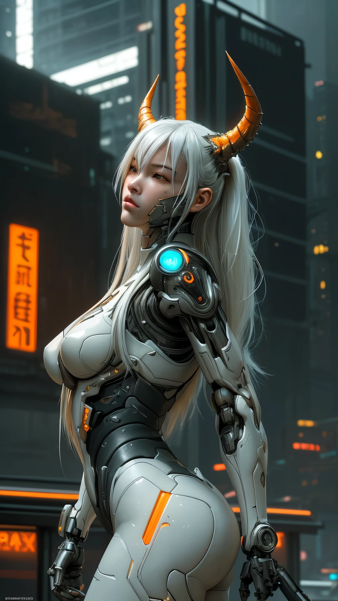 1girl, a beautiful girl cyborg cyberpunk with a cyberpunk city tall buildings - SeaArt AI