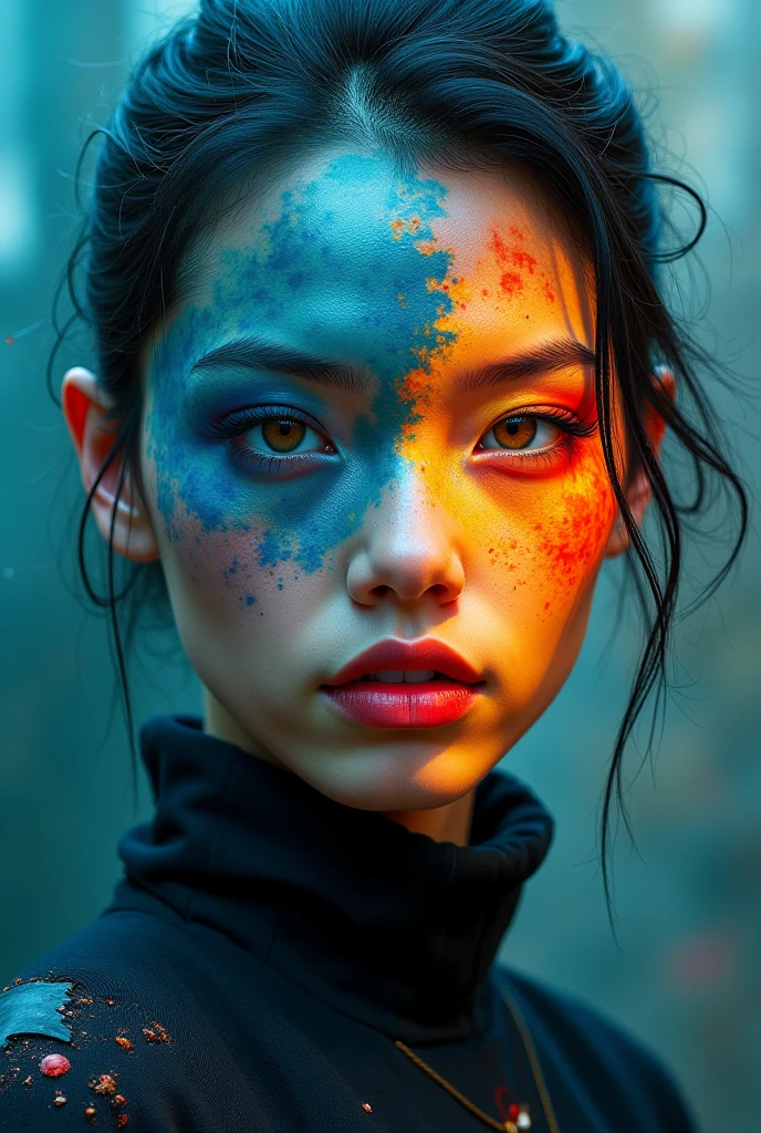 Two face girl with different colors - SeaArt AI
