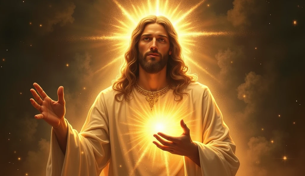 Jesus with light from heaven, He is the light of the world. - SeaArt AI