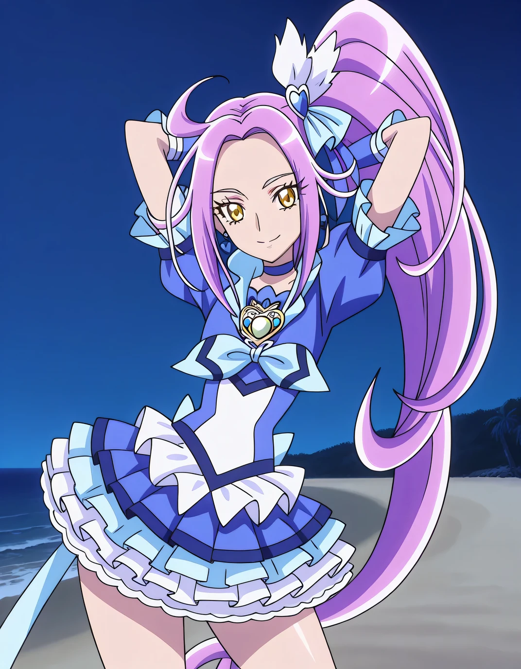 Cure beat, purple hair, side ponytail, high ponytail, very long hair ...