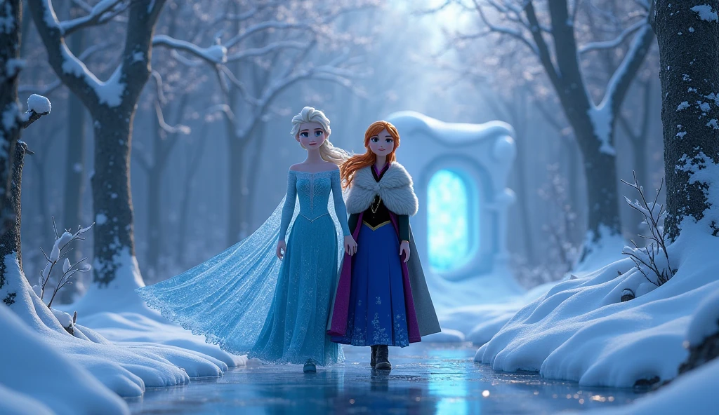 Elsa(frozen queen) and Anna(frozen Princess )walk side-by-side back ...