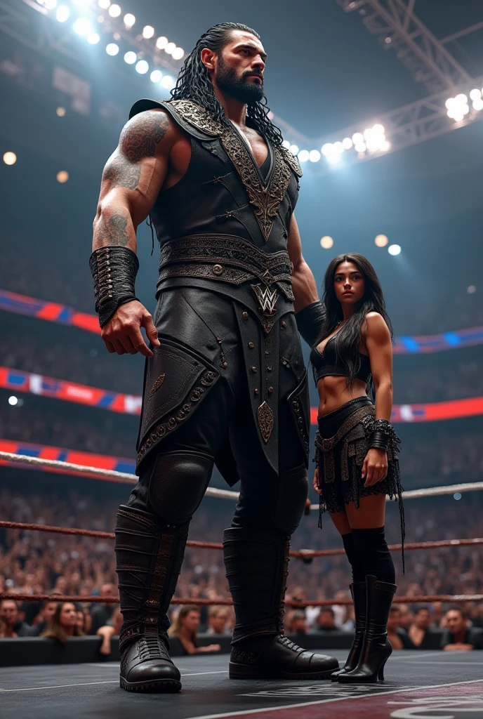 "Gigantic Roman Reigns standing tall in a WWE arena with Tiffany ...