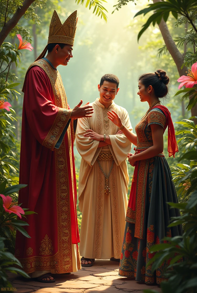 Create an image of simoun Padre salvi, padre sibyla and donya victorina ...