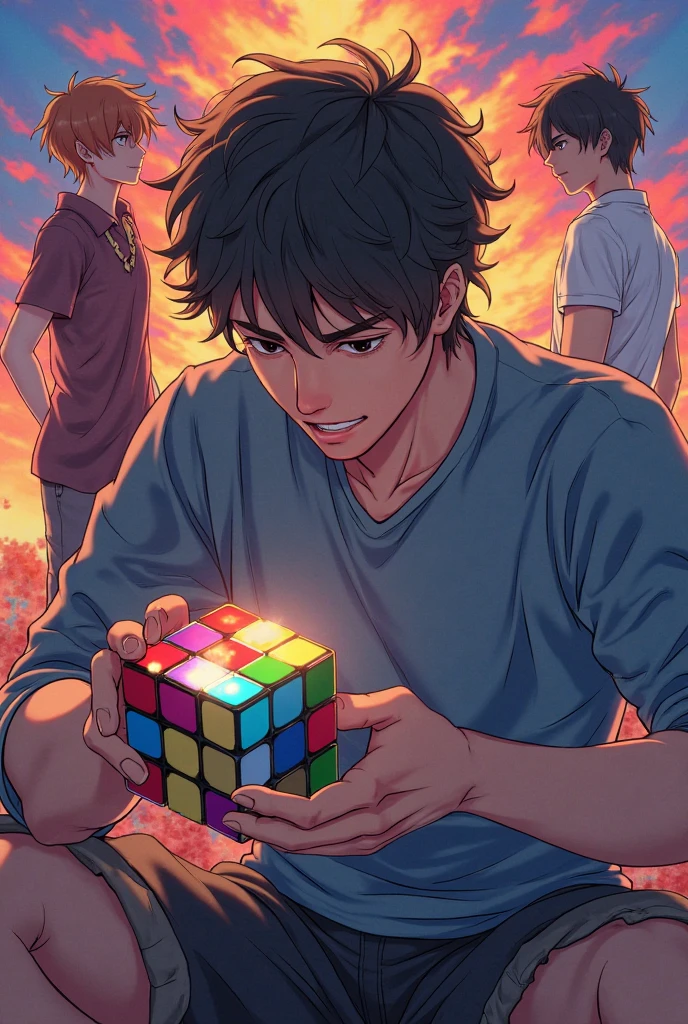 Man spinning a Rubic cube with at least twenty-four colors in the ...