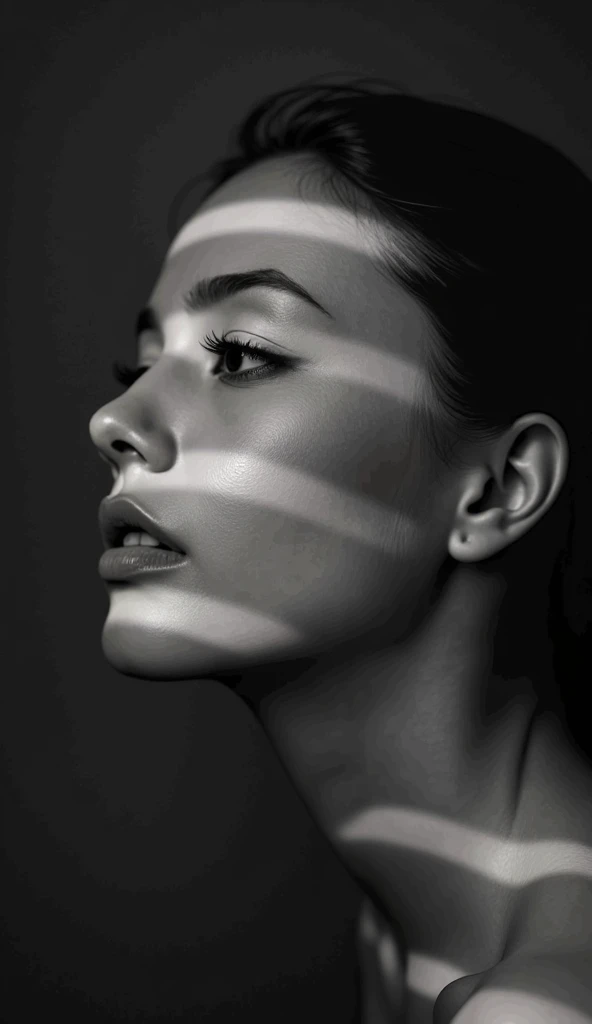 Classic black and white dramatic artistic portrait, vertical layout ...