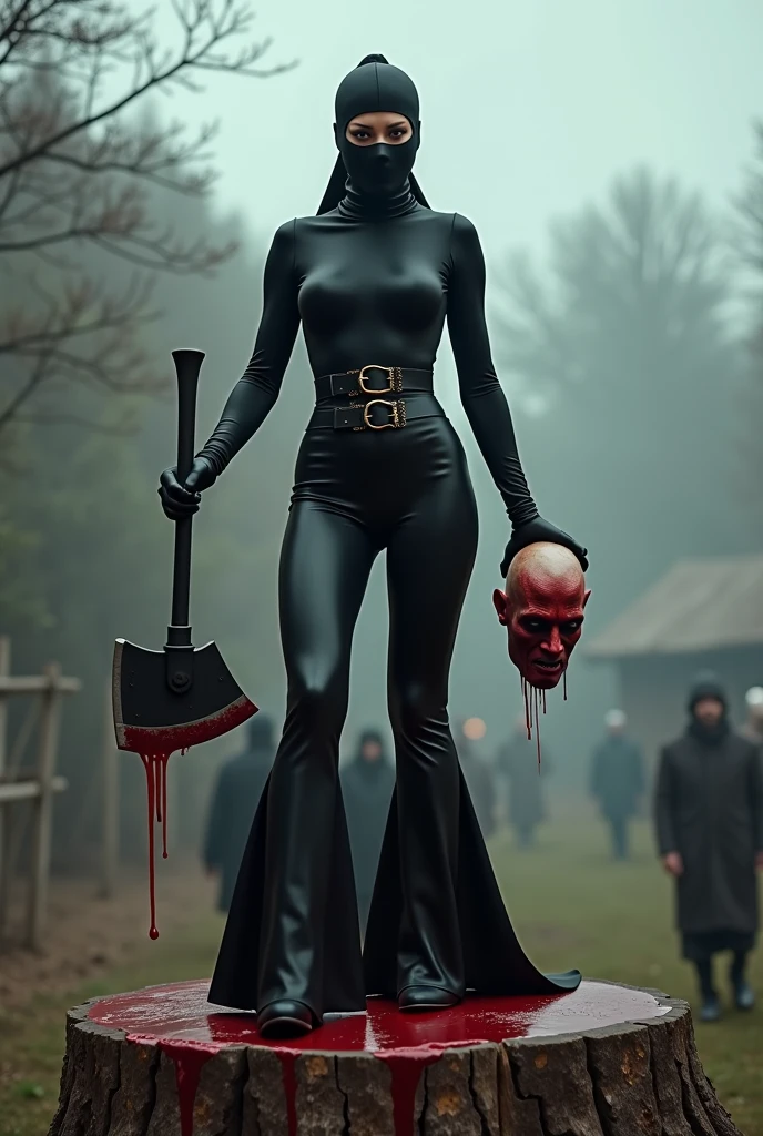 Black full face lycra balaclava sexy woman. She wear a tight black ...