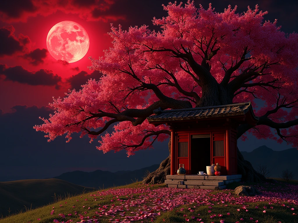 High quality, high definition, fantastic, night view Sky: A crimson ...