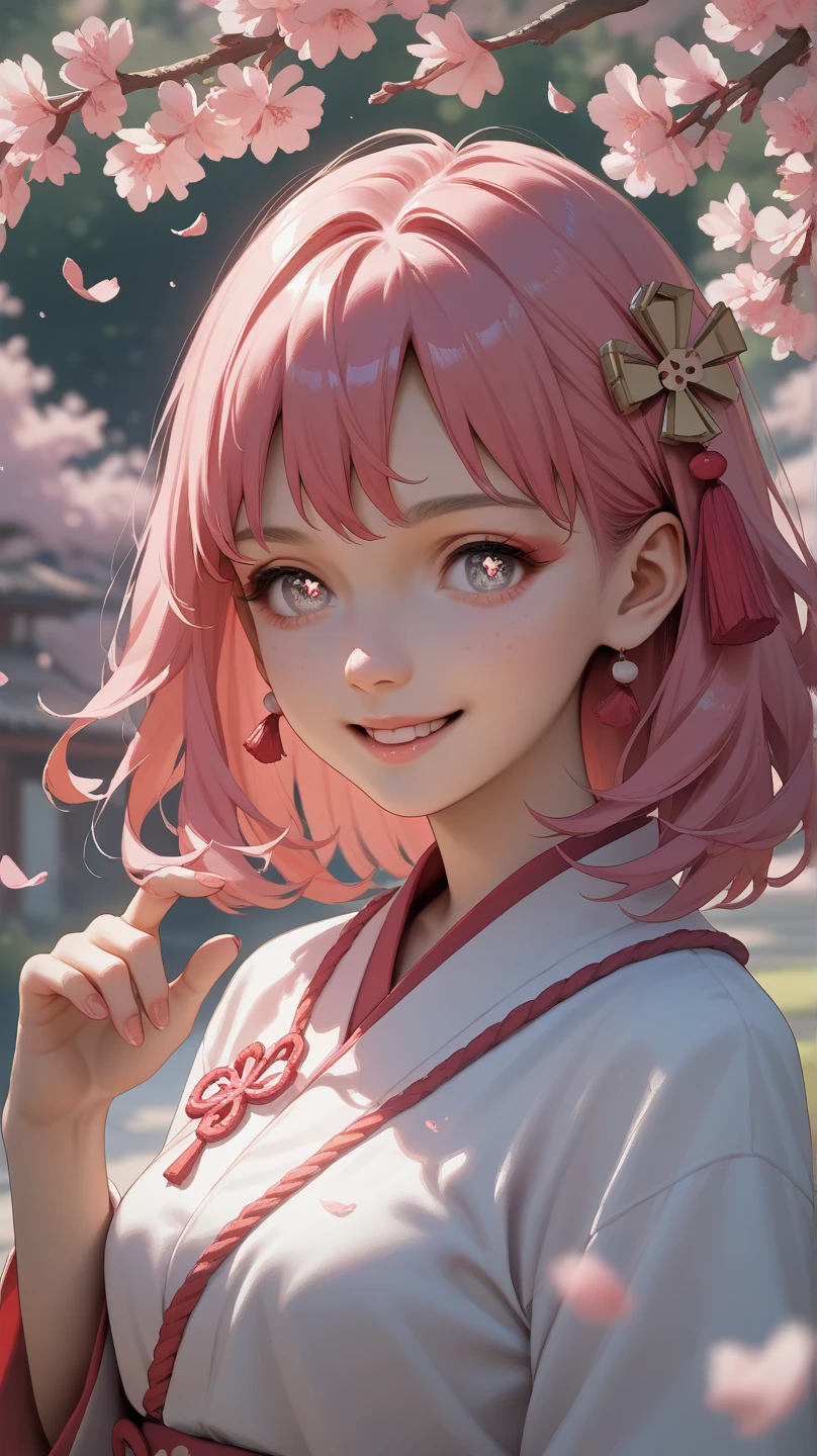Personification of cherry blossoms。A girl with pink and sparkling eyes ...