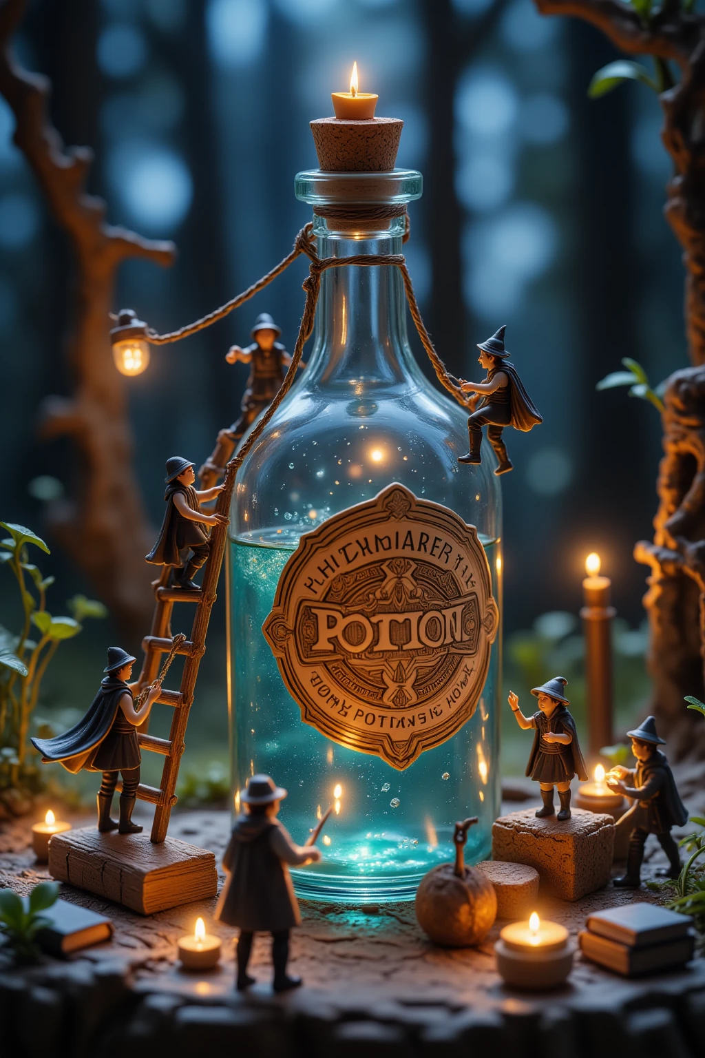 In a miniature fantasy world at night, travelers and heroes are ...