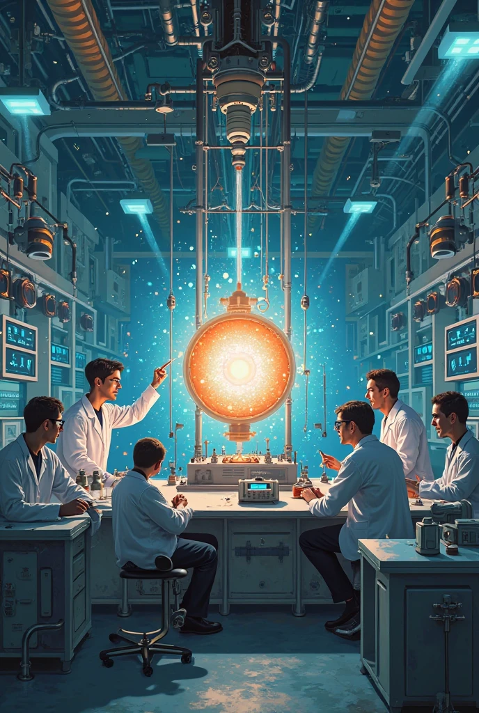 Visualize this "Scientists in a lab demonstrate nuclear fission - SeaArt AI
