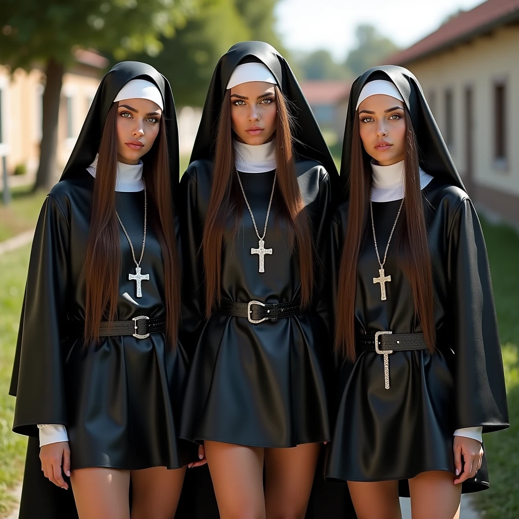 A group of (3girls) three stunning beautiful italian nuns, triplets ...