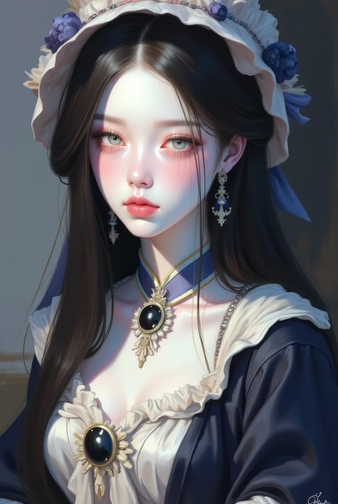 A long black hair girl wears student uniform, classroom background ...