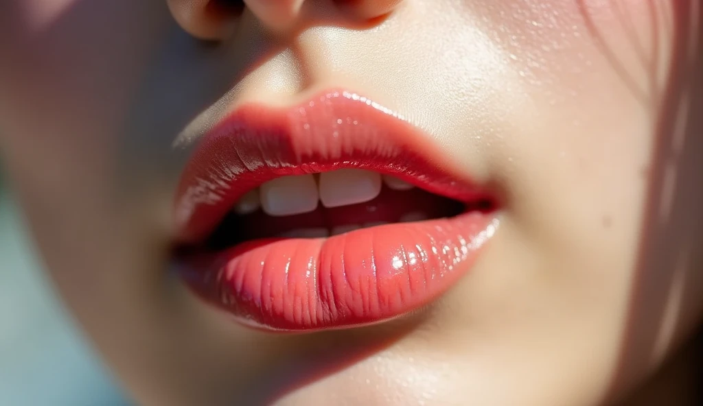 Close-up of glossy lips and partial face, Japanese woman, 20s - SeaArt AI