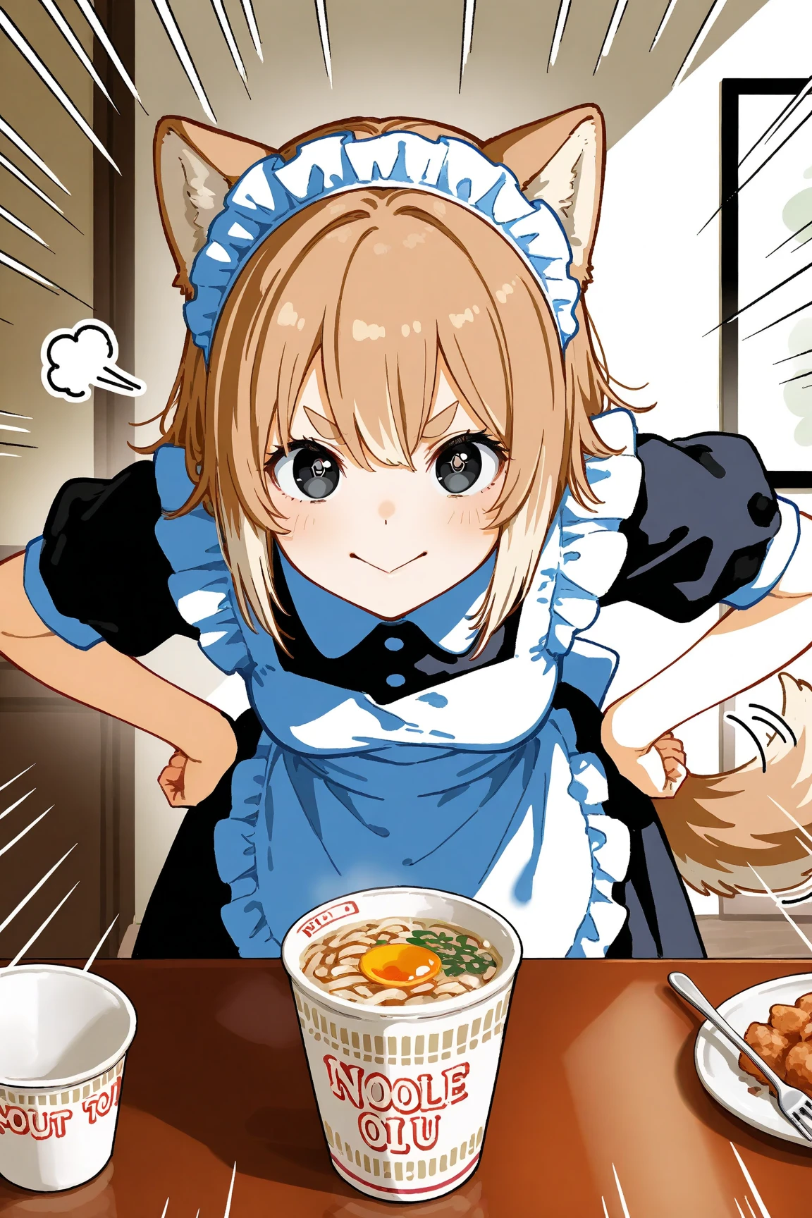 1girl,maid,shiba_inu ears,shiba_inu tail,thick eyebrows,light brown hair - SeaArt AI