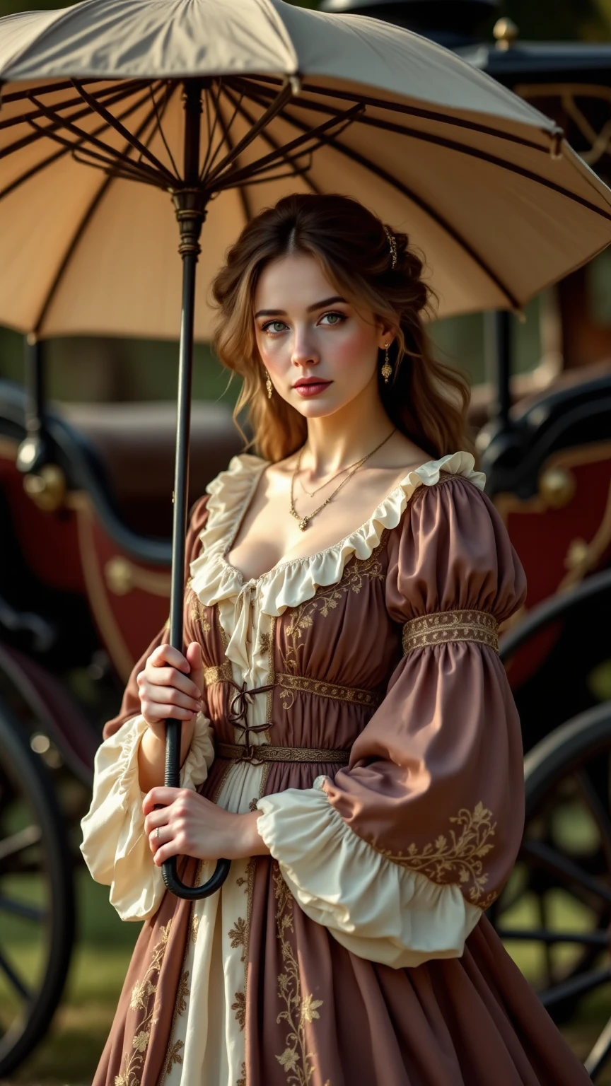 A woman wearing a dress with a detailed and intricate pleated pattern ...