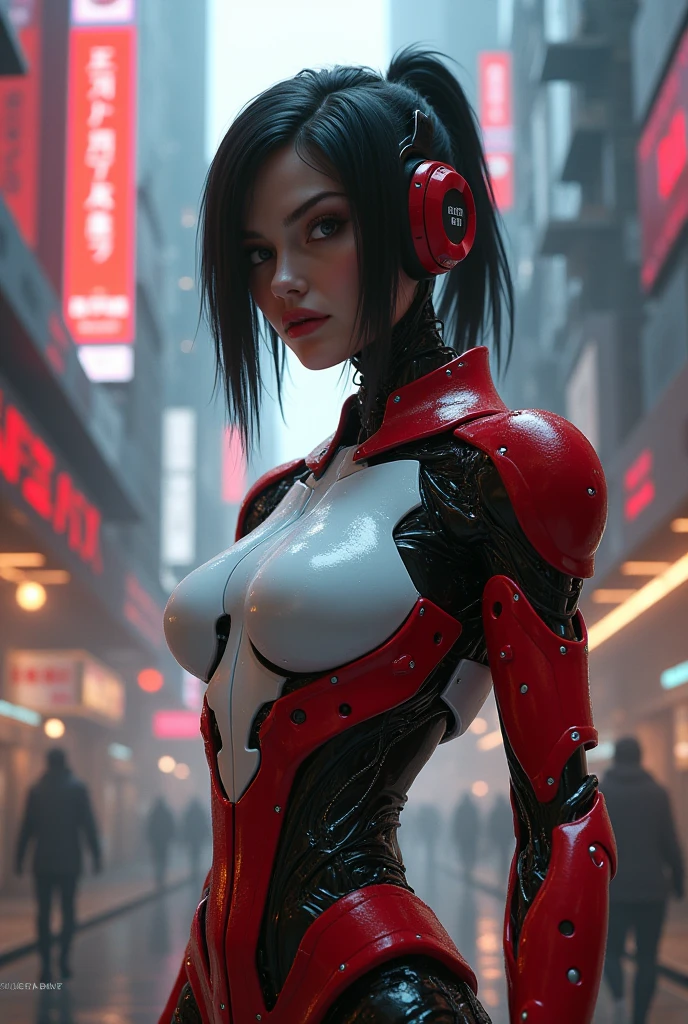 Please create cyberpunk android female robot full picture like Alita white and r - SeaArt AI