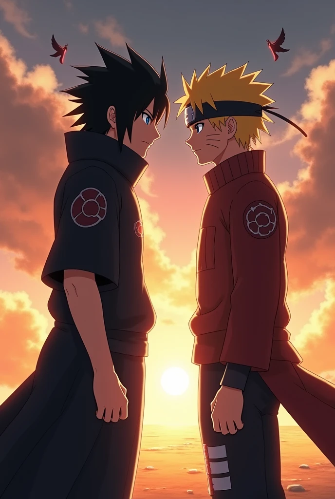 Make sasuke and naruto facing each other - SeaArt AI