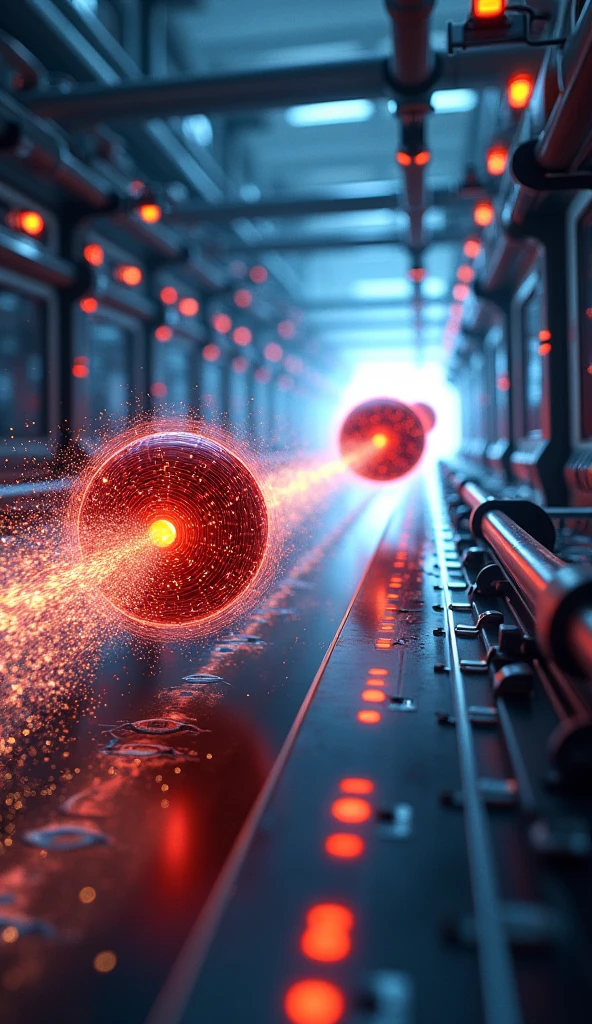 Two atoms racing at full speed through a particle accelerator - SeaArt AI