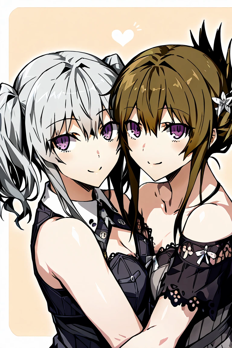 2 girls、srwChitose, folded ponytail, brown hair、nine, grey hair - SeaArt AI