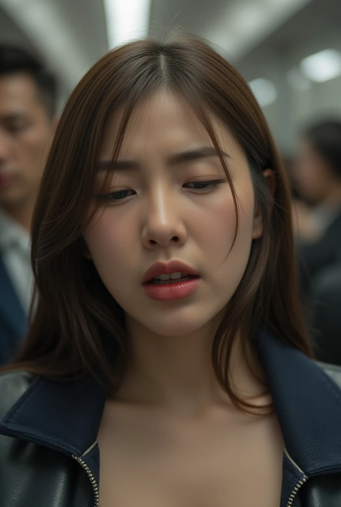 beautiful brown-haired woman , Commuter trains in Japan,Crowded car ...
