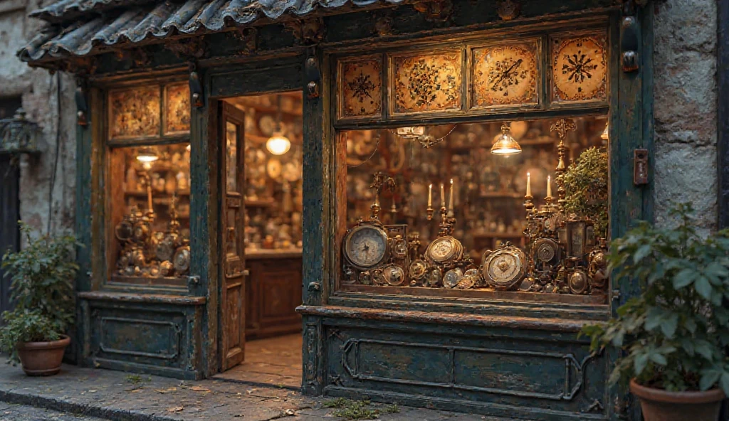 Close-up of a quaint watchmaker’s shop with old wooden signage - SeaArt AI