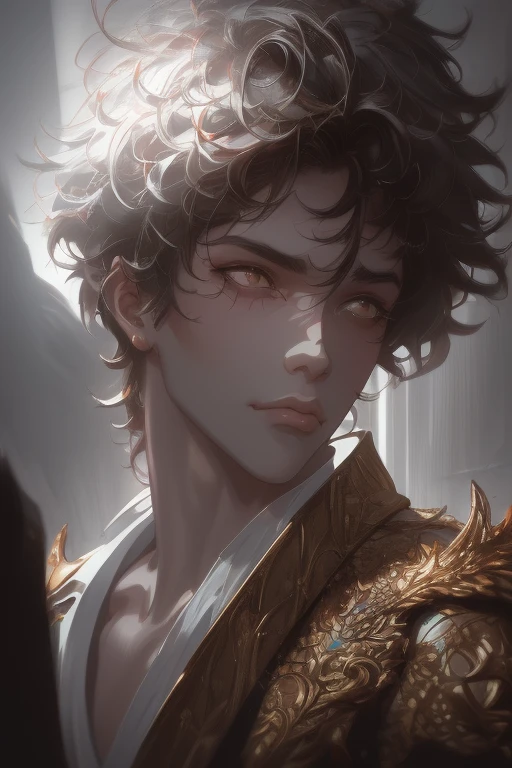 Highly detailed digital painting of a handsome anime boy, wet hair ...
