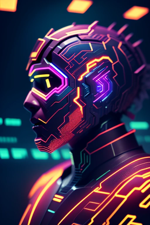 Side profile silhouette of a futuristic humanoid head made of digital ...