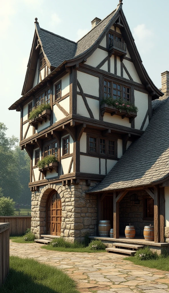 A detailed, midjourney-level prompt for a medieval-style building ...