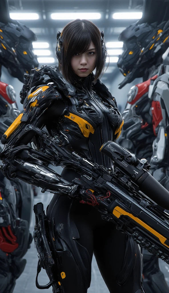 High resolution, female soldier with biomechanical sniper rifle - SeaArt AI