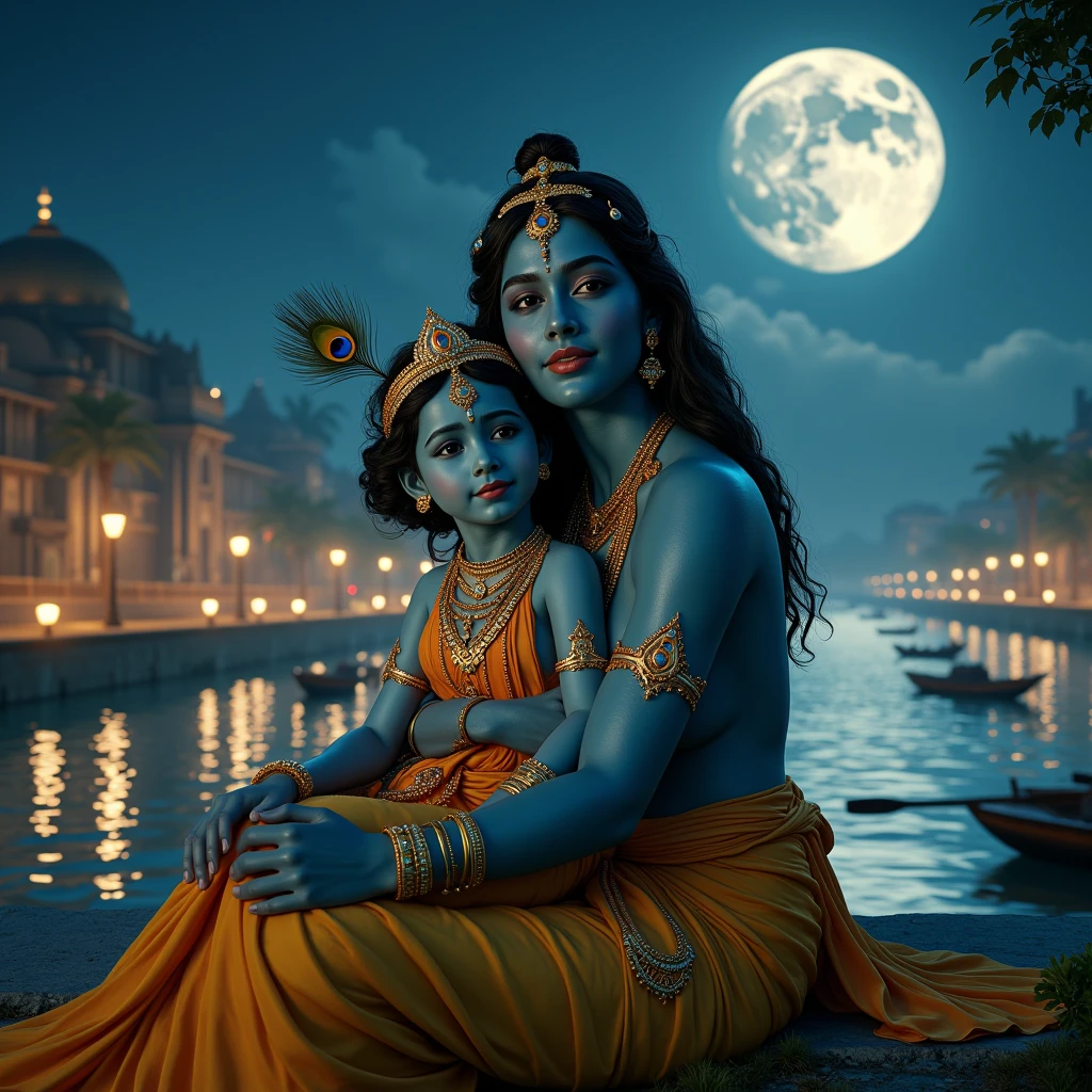 Create a hyper-realistic scene inspired by Hindu mythology, featuring a ...