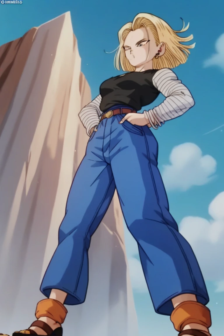 android18Number,Very Big ,grumpy face、low angle、full body - SeaArt AI