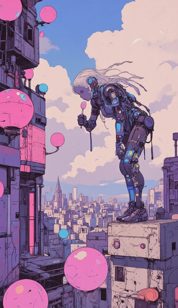 A sweet, weightless young cyborg girl with a translucent polymer body ...