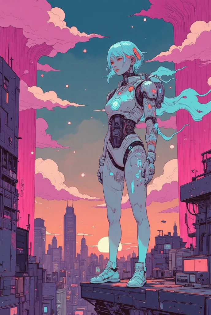 A sweet, weightless young cyborg girl with a translucent polymer body ...