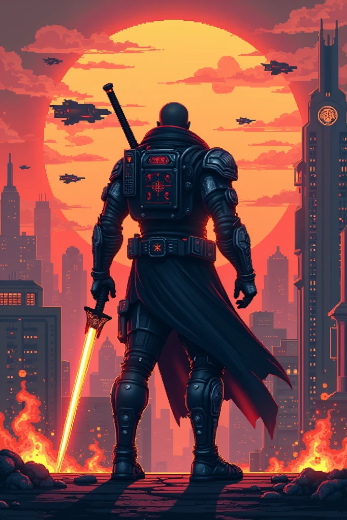 Pixel art epic profile picture, hyper-detailed, orange and black ...