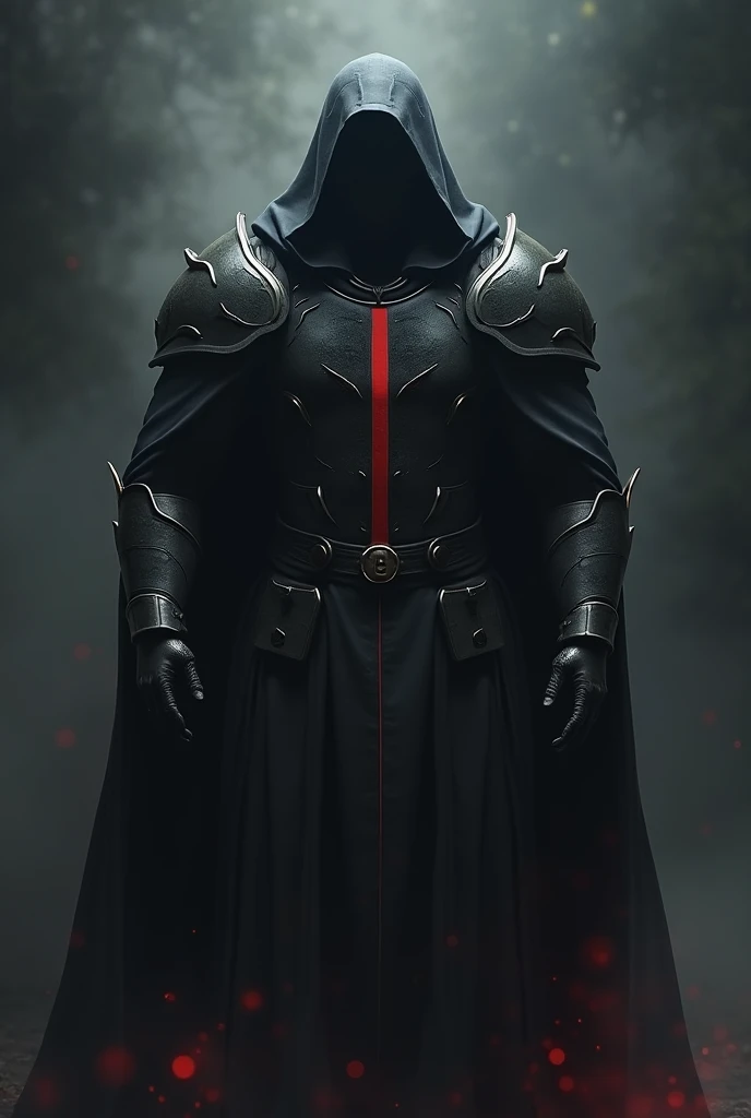 190 cm muscular man wear armored dark robe with red line who hide ...
